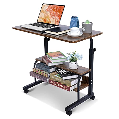 Laptop Desk Adjustable Desk Small Standing Desk Home Office Desks for Small Spaces Portable Desk Table for Bedrooms, 31.5" Rustic Uplift Study Desk Mobile Rolling Computer Work Desk on Wheels (Rustic)