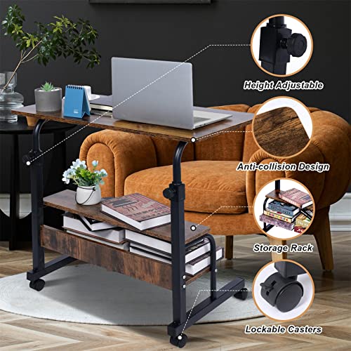 Laptop Desk Adjustable Desk Small Standing Desk Home Office Desks for Small Spaces Portable Desk Table for Bedrooms, 31.5" Rustic Uplift Study Desk Mobile Rolling Computer Work Desk on Wheels (Rustic)