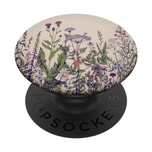 cute simple wildflowers pattern design floral on beige popsockets standard popgrip