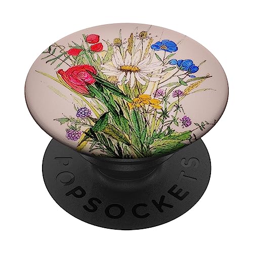 Cute Wildflowers Watercolor Pattern Design Floral on Beige PopSockets Swappable PopGrip