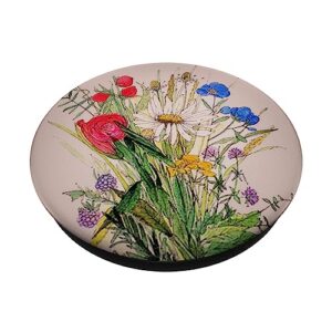 Cute Wildflowers Watercolor Pattern Design Floral on Beige PopSockets Swappable PopGrip