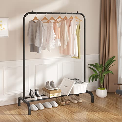 MOYIPIN Metal Clothing Rack, Single Rod Portable Garment Rack for Hanging clothes, Cloths Rack for Bedroom, Balcony 43.31inch, Black