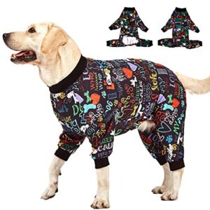 lovinpet large dog pajamas, wound care/post surgery shirt, uv protection, love my dog text on black print, uv protection, pet anxiety relief, large dog onesies, pet pj's/medium