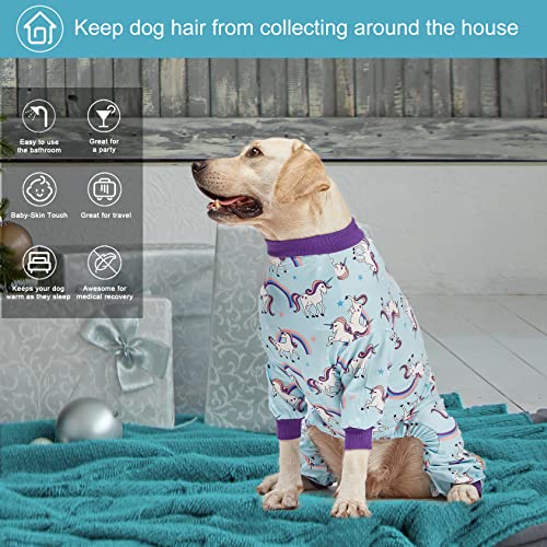 LovinPet Large Dog Pajamas PJS - Wound Care/Post-Surgical Recovery Shirt for Big Dogs, Lightweight Stretchy Pullover Dog Onesie, Full Coverage Dog Jammies, Magical Unicorn Rainbow Print, Pet PJ's/XXL