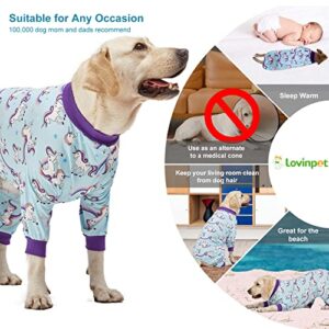 LovinPet Large Dog Pajamas PJS - Wound Care/Post-Surgical Recovery Shirt for Big Dogs, Lightweight Stretchy Pullover Dog Onesie, Full Coverage Dog Jammies, Magical Unicorn Rainbow Print, Pet PJ's/XXL