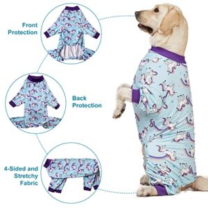 LovinPet Large Dog Pajamas PJS - Wound Care/Post-Surgical Recovery Shirt for Big Dogs, Lightweight Stretchy Pullover Dog Onesie, Full Coverage Dog Jammies, Magical Unicorn Rainbow Print, Pet PJ's/XXL