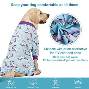 LovinPet Large Dog Pajamas PJS - Wound Care/Post-Surgical Recovery Shirt for Big Dogs, Lightweight Stretchy Pullover Dog Onesie, Full Coverage Dog Jammies, Magical Unicorn Rainbow Print, Pet PJ's/XXL