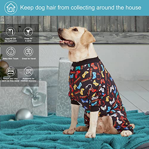 LovinPet Large Dog Pajamas Pitbull Boxer Dogs - Game Console Print, Wound Care/Post Surgery Dog Clothes, Pet Anxiety Relief, Lightweight Stretchy Big Dog Pullover Shirt, Large Dog Jammies/Large