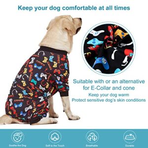 LovinPet Large Dog Pajamas Pitbull Boxer Dogs - Game Console Print, Wound Care/Post Surgery Dog Clothes, Pet Anxiety Relief, Lightweight Stretchy Big Dog Pullover Shirt, Large Dog Jammies/Large