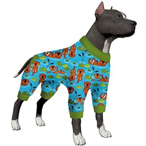 lovinpet big dog jammies for large dogs: lightweight stretchy knit fabric onesie, sleeping otters print dog pajamas, uv protection, large breed dog jammies, pet pj's/large