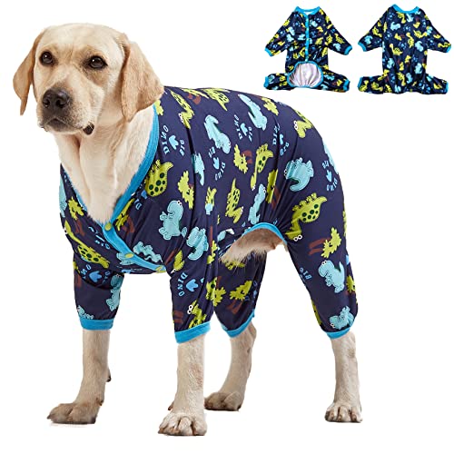 LovinPet Dog Clothing for Large Dogs: Dinosaur in The Jungle Print, Lightweight Stretchy Knit Pullover Puppy Pajamas, Large Dog Onesie. Large Breed Dog Jammies, Pet PJ's/XXL