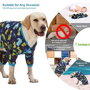 LovinPet Dog Clothing for Large Dogs: Dinosaur in The Jungle Print, Lightweight Stretchy Knit Pullover Puppy Pajamas, Large Dog Onesie. Large Breed Dog Jammies, Pet PJ's/XXL