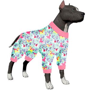 lovinpet pitbull dog pajamas,large dog clothes dog pajamas, wound care/post surgery dog clothes, lightweight stretchy dog pajamas, large dog shirt, seafoam unicorn print,large dog jammies pet pj's/xl