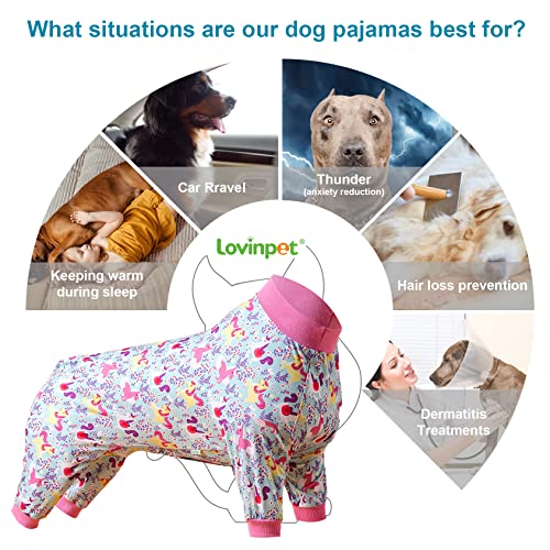 LovinPet Pitbull Dog Pajamas,Large Dog Clothes Dog Pajamas, Wound Care/Post Surgery Dog Clothes, Lightweight Stretchy Dog Pajamas, Large Dog Shirt, Seafoam Unicorn Print,Large Dog Jammies Pet PJ's/XL