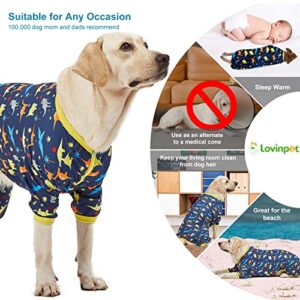 LovinPet Big Dog Pajamas for Large Dogs/Prehistoric Adventure Dinosaur Navy Print/Lightweight Stretchy Knit Pullover Dog Pajamas/Large Dog Onesie, Large Breed Jammies, Pet PJ's/Large