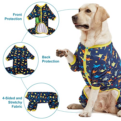 LovinPet Big Dog Pajamas for Large Dogs/Prehistoric Adventure Dinosaur Navy Print/Lightweight Stretchy Knit Pullover Dog Pajamas/Large Dog Onesie, Large Breed Jammies, Pet PJ's/Large