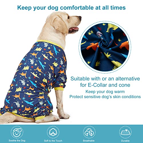 LovinPet Big Dog Pajamas for Large Dogs/Prehistoric Adventure Dinosaur Navy Print/Lightweight Stretchy Knit Pullover Dog Pajamas/Large Dog Onesie, Large Breed Jammies, Pet PJ's/Large