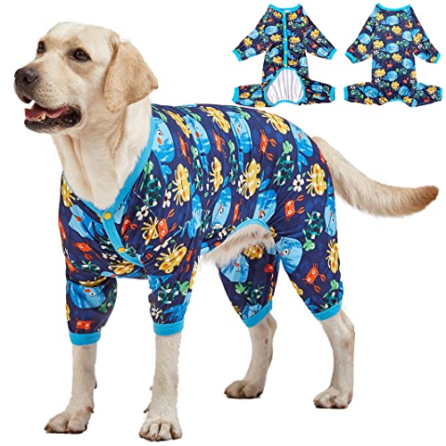 LovinPet Pajamas for Large Dogs - Lightweight Stretch Knit Pullover Dog Shirt, Marine Life Print, Large Dog Onesie, Large Breed Dog Jammie, Pet PJ's/Large