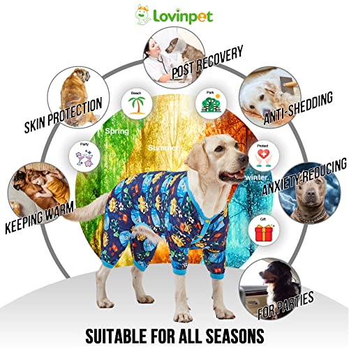 LovinPet Pajamas for Large Dogs - Lightweight Stretch Knit Pullover Dog Shirt, Marine Life Print, Large Dog Onesie, Large Breed Dog Jammie, Pet PJ's/Large