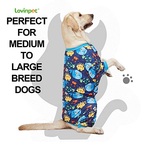 LovinPet Pajamas for Large Dogs - Lightweight Stretch Knit Pullover Dog Shirt, Marine Life Print, Large Dog Onesie, Large Breed Dog Jammie, Pet PJ's/Large