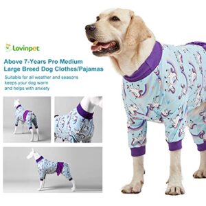 LovinPet Big Dog Onesie Pitbull, Unicorn Dog Shirt, Magical Unicorn Rainbow Print, Lightweight Stretchy Knit Pullover Large Puppy Pajamas, Large Breed Dog Jammies, Pet PJ's/XXL