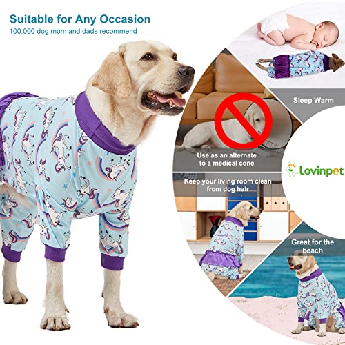 LovinPet Big Dog Onesie Pitbull, Unicorn Dog Shirt, Magical Unicorn Rainbow Print, Lightweight Stretchy Knit Pullover Large Puppy Pajamas, Large Breed Dog Jammies, Pet PJ's/XXL