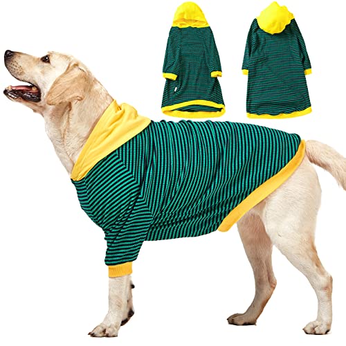 LovinPet Large Dog Onesie,Cotton Green Stripe Dog Shirt, 2-Leg Style Dog Pajamas, Large Breed Dog Jammies, Pet PJ's/Large