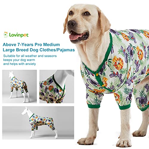 LovinPet Large Dog Pajamas Onesie: Lightweight Stretchy Knit Pullover Large Breed Jammies, Big Hippo Green Print, Wound Care/Post Surgery Dog Shirt, UV Protection, Pet PJ's, Dog Onesie/Medium