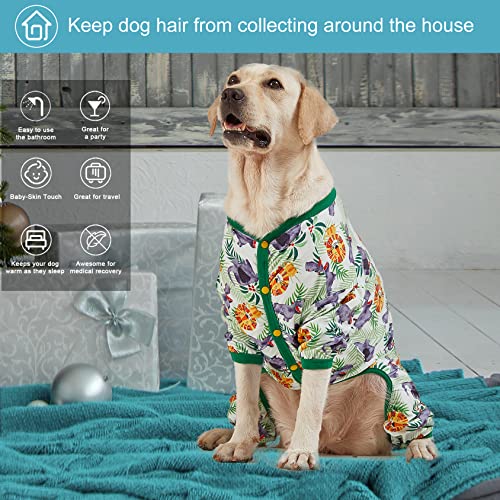 LovinPet Large Dog Pajamas Onesie: Lightweight Stretchy Knit Pullover Large Breed Jammies, Big Hippo Green Print, Wound Care/Post Surgery Dog Shirt, UV Protection, Pet PJ's, Dog Onesie/Medium