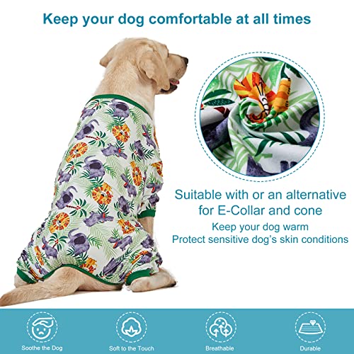 LovinPet Large Dog Pajamas Onesie: Lightweight Stretchy Knit Pullover Large Breed Jammies, Big Hippo Green Print, Wound Care/Post Surgery Dog Shirt, UV Protection, Pet PJ's, Dog Onesie/Medium