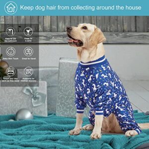 LovinPet Large Dog PJS Clothes: Wound Care/Post Surgery Dog Shirt, Lightweight Stretchy Knit Dog Pajamas, Mermaids & Unicorns Blue and White Print, Large Dog Jammies, Pet PJ's /3XL