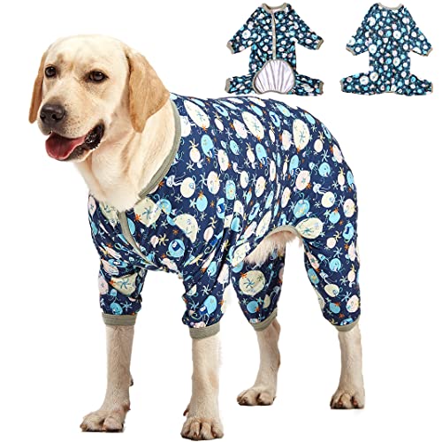 LovinPet Giant Dog Pajamas, Jellyfish and Starfish Deep Sea Print, Lightweight Pullover Large Puppy Pajamas, Large Breed Full Coverage Dog Jammies, Pet PJ's /3XL