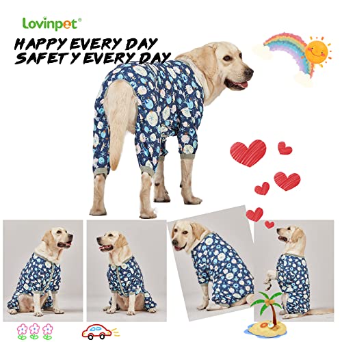 LovinPet Giant Dog Pajamas, Jellyfish and Starfish Deep Sea Print, Lightweight Pullover Large Puppy Pajamas, Large Breed Full Coverage Dog Jammies, Pet PJ's /3XL