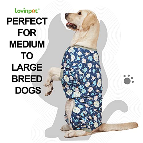 LovinPet Giant Dog Pajamas, Jellyfish and Starfish Deep Sea Print, Lightweight Pullover Large Puppy Pajamas, Large Breed Full Coverage Dog Jammies, Pet PJ's /3XL