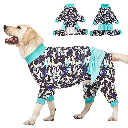 LovinPet Large Giant Dog Pajamas, Post Surgery Recovery Shirt for Large Dogs, Unicorns in Space Black Print/Lightweight Big Dogs Pullover, Full Coverage Large Breed Dog Jammies, Pet PJ's /3XL