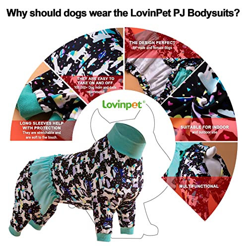 LovinPet Large Giant Dog Pajamas, Post Surgery Recovery Shirt for Large Dogs, Unicorns in Space Black Print/Lightweight Big Dogs Pullover, Full Coverage Large Breed Dog Jammies, Pet PJ's /3XL