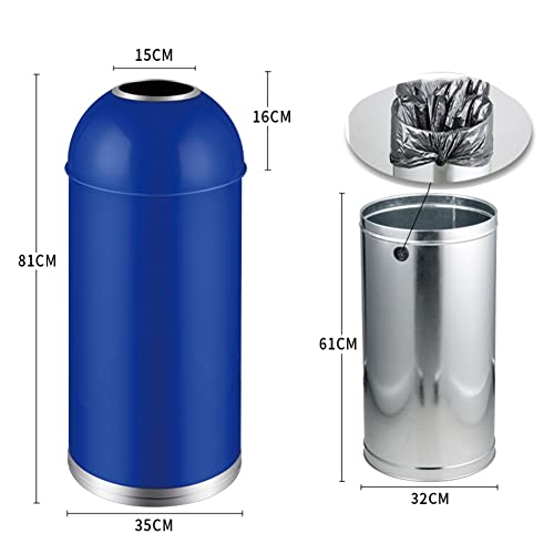 Stainless Steel Trash Can with Lid Open Top Trash Bin, Industrial Metal Trash Enclosure, Detachable Inside Cabinet, Commercial Garbage Bin for Hotel, Patios, Cafés, Parks (Color : Blue, Size : 45L)