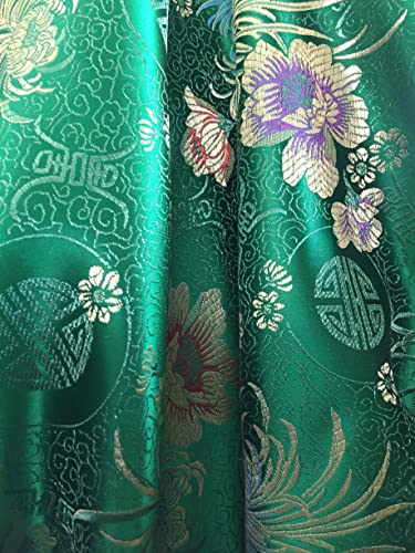 Kate Green Floral Brocade Chinese Satin Fabric by The Yard - 10037