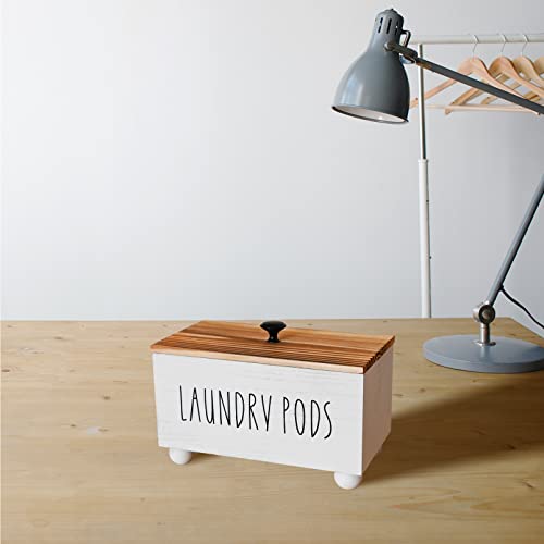 Laundry Pods Container, Farmhouse Laundry Pod Holder, Rustic Laundry Detergent Storage Organizer Box, Wooden Pods Caddy with Lid for Laundry Room Accessories Organization Decor Dispenser