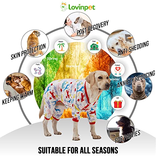 LovinPet Giant Large Dog Pajamas, Large Dog Surgical Recovery Shirt, Lightweight Pullover Dog Pajamas, Large Breed Dog Jammies, Pet PJ's/Large