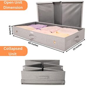 2-Pack Under Bed Storage Containers - 40x20x6 inch with Lid and Handles - Foldable Clothes Organizer - Sturdy Ultra Thick Fabric - Blanket and Shoe Storage Box - Grey