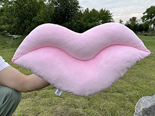 unlockgift Pink Velvet Lip Shaped Pillow Light Pink Pillows Love Cushion Funky Throw Pillow Bed Living Room Decorative Pillows (Baby Pink, 60 cm)