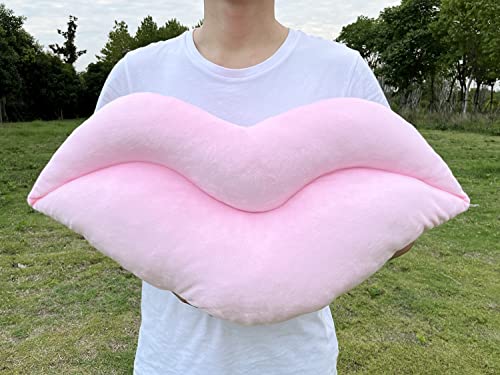 unlockgift Pink Velvet Lip Shaped Pillow Light Pink Pillows Love Cushion Funky Throw Pillow Bed Living Room Decorative Pillows (Baby Pink, 60 cm)