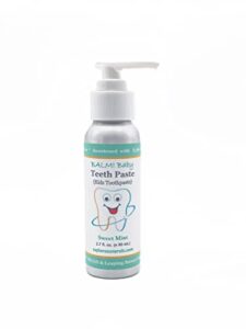 kids natural fluoride free toothpaste by balm! baby – children's toothpaste in pump bottle, sls free toothpaste with xylitol, vegan gluten free, bpa free, zero waste children’s teeth paste (mint)