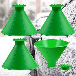 3 pcs magical ice scrapers for car windshield, round snow scraper with funnel, cone-shaped car snow remover, car window scraper for ice & snow, car winter accessories, gift for chrismas (green)