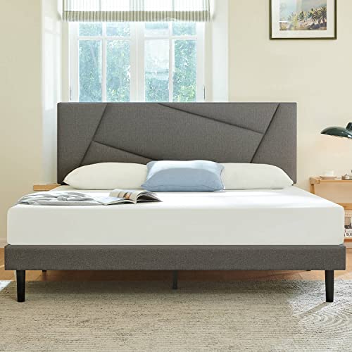 Molblly Queen Bed Frame Platform Bed Frame with Upholstered Headboard, Strong Frame and Wooden Slats Support, No Box Spring Needed, Non-Slip and Noise-Free, Easy Assembly, Dark Gray