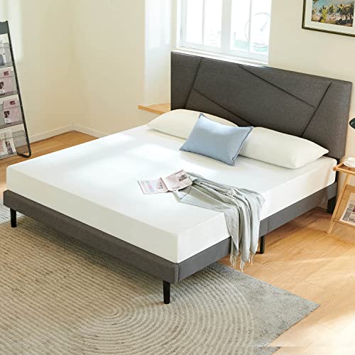 Molblly Queen Bed Frame Platform Bed Frame with Upholstered Headboard, Strong Frame and Wooden Slats Support, No Box Spring Needed, Non-Slip and Noise-Free, Easy Assembly, Dark Gray