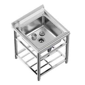 Freestanding Stainless Steel Sink, Commercial Restaurant Sink, Large Single Bowl Sink, Outdoor Sink, for Business Restaurant, Cafe, Bar, Hotel, Garage, Laundry Room, Outdoor, W23.5” × D25.2” × H33.5”