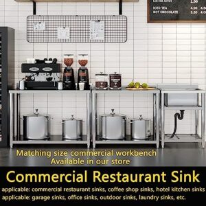 Freestanding Stainless Steel Sink, Commercial Restaurant Sink, Large Single Bowl Sink, Outdoor Sink, for Business Restaurant, Cafe, Bar, Hotel, Garage, Laundry Room, Outdoor, W23.5” × D25.2” × H33.5”