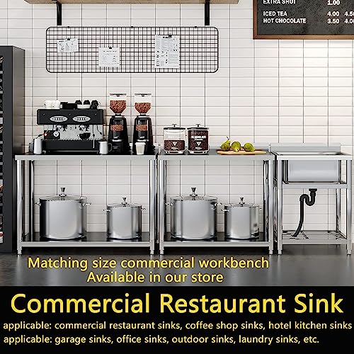 Freestanding Stainless Steel Sink, Commercial Restaurant Sink, Large Single Bowl Sink, Outdoor Sink, for Business Restaurant, Cafe, Bar, Hotel, Garage, Laundry Room, Outdoor, W23.5” × D25.2” × H33.5”